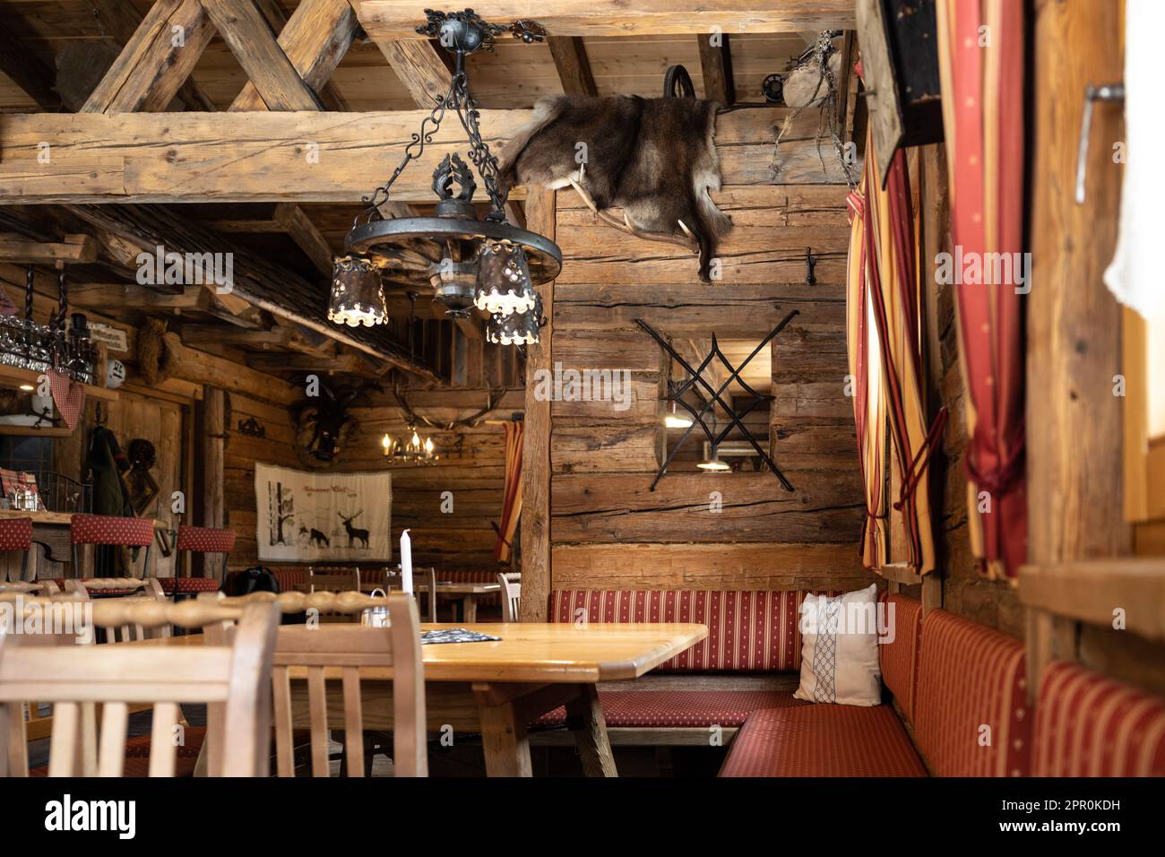 The original design of a rustic restaurant in the ski resort of Austria ...