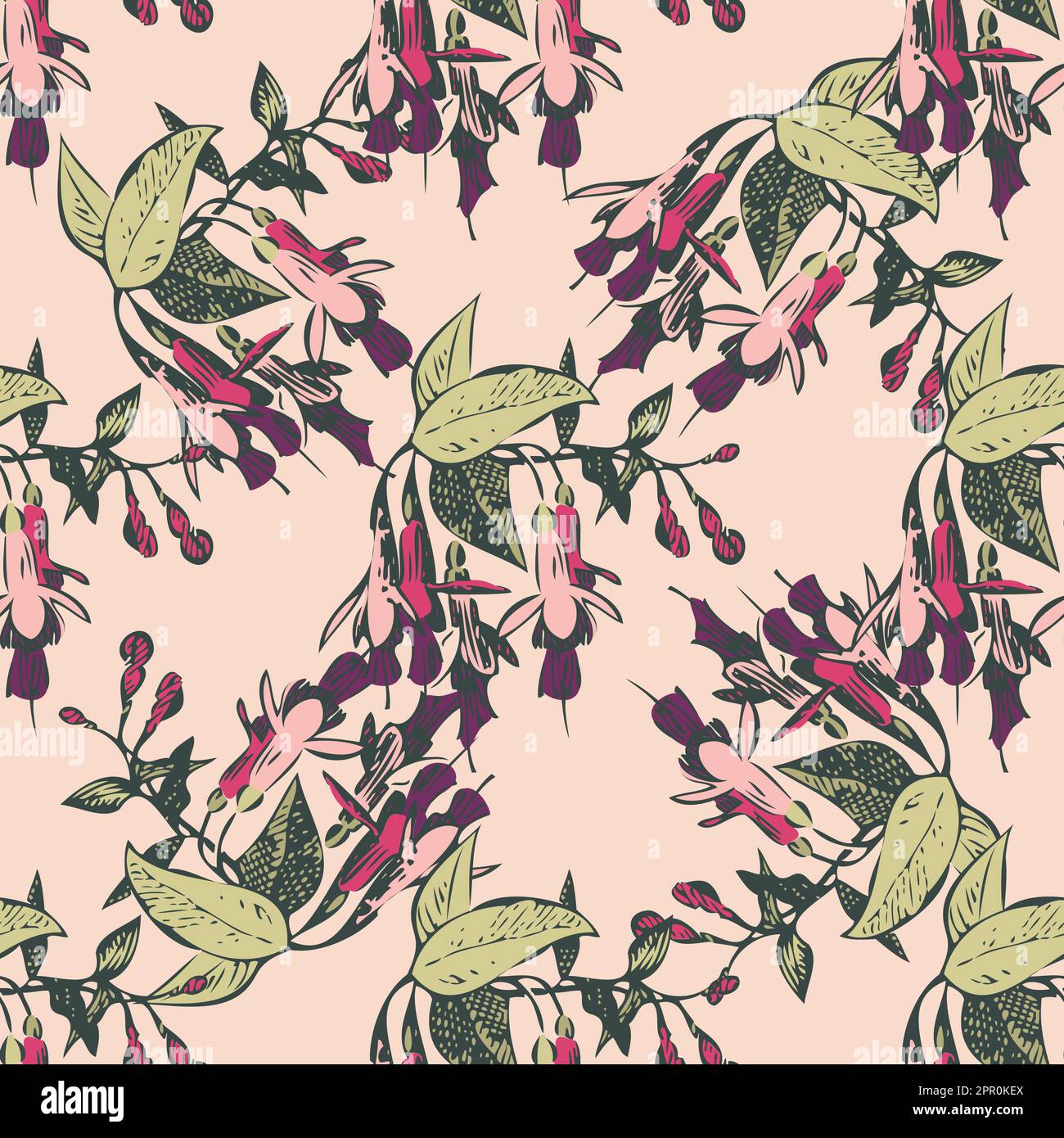 Bright blossom drawing botanical fuchsia pattern, floral wallpaper ...