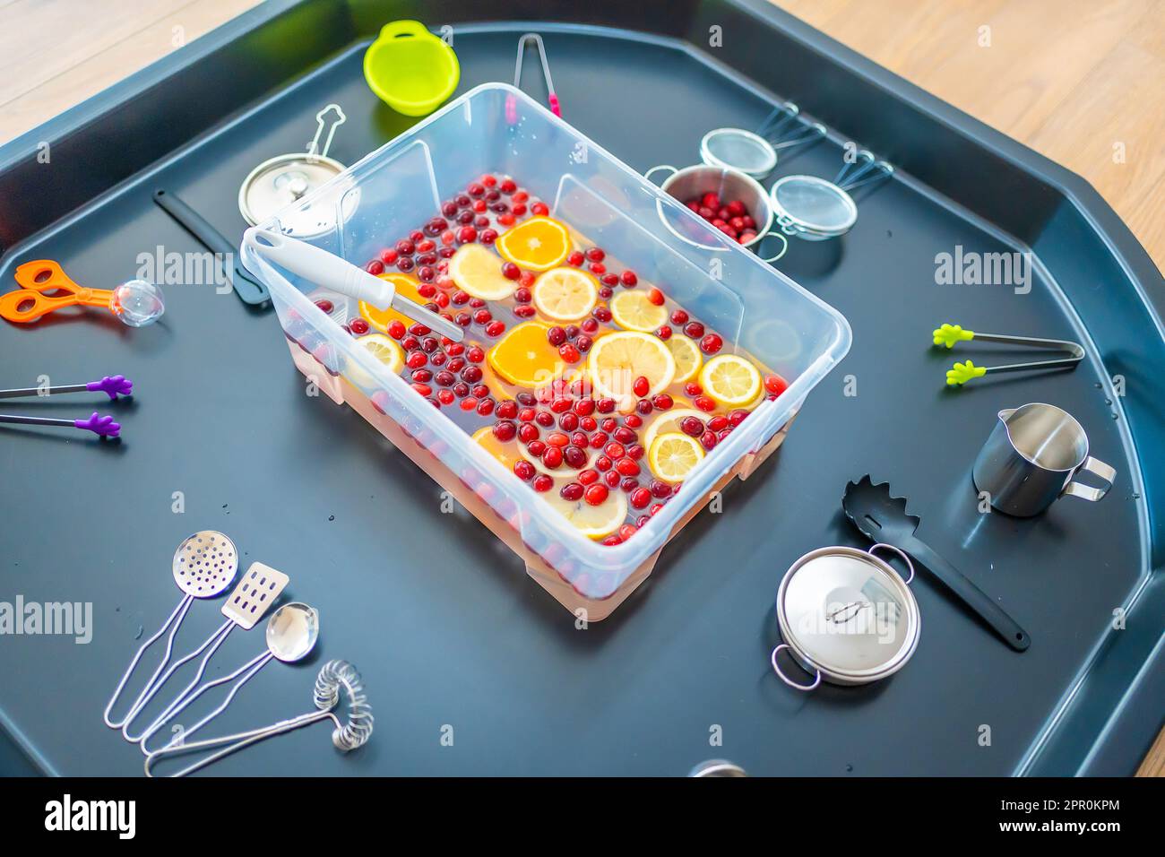 Homemade fruit bar with kitchenware, berries and citrus fruits. Sensory ...
