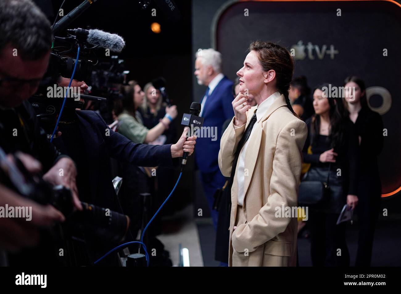 Actor Rebecca Ferguson speaks to the media as she attends the premiere ...