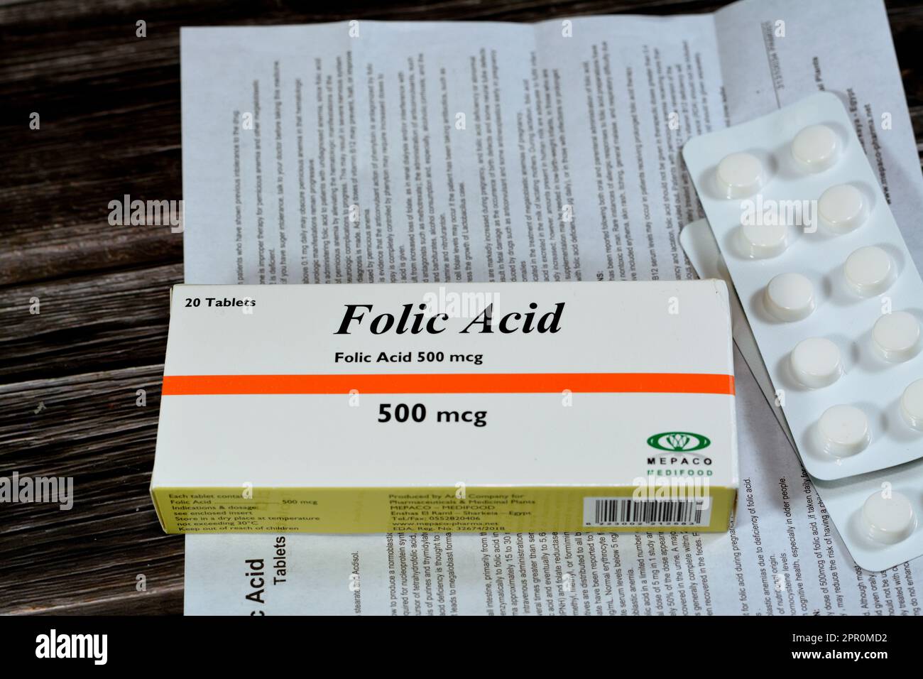 Cairo, Egypt, April 18 2023: Folic acid 500 MCG tablets Dietary ...