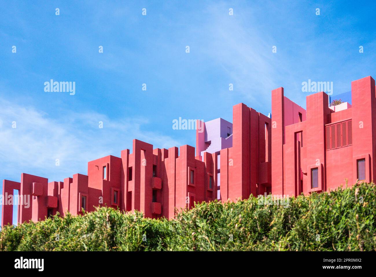 Geometric red building design. The red wall, La manzanera. Calpe, Spain ...