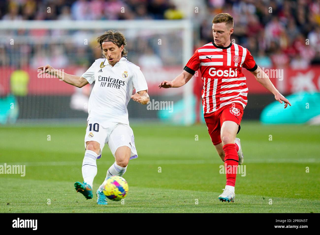 Luka Modric of Real Madrid and Viktor Tsygankov of Girona FC during the ...