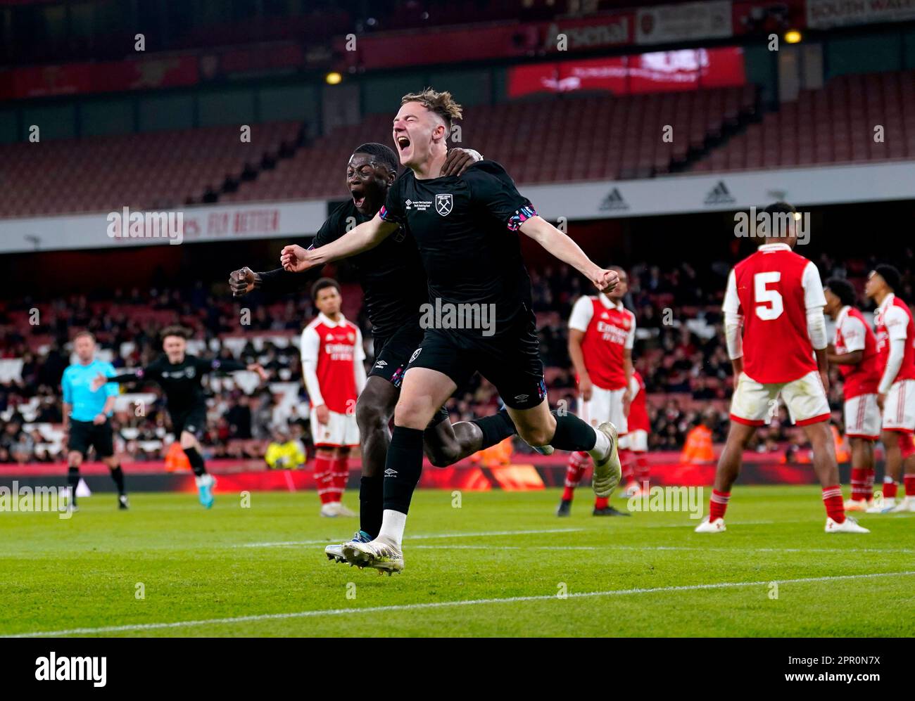 West Ham United's Josh Briggs celebrates scoring their side's fifth ...