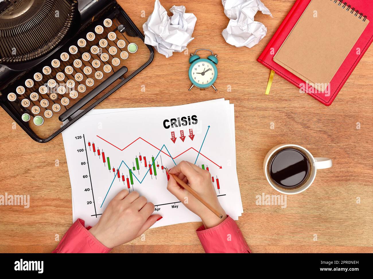 hands drawing crisis stock chart on paper, View from above Stock Photo ...