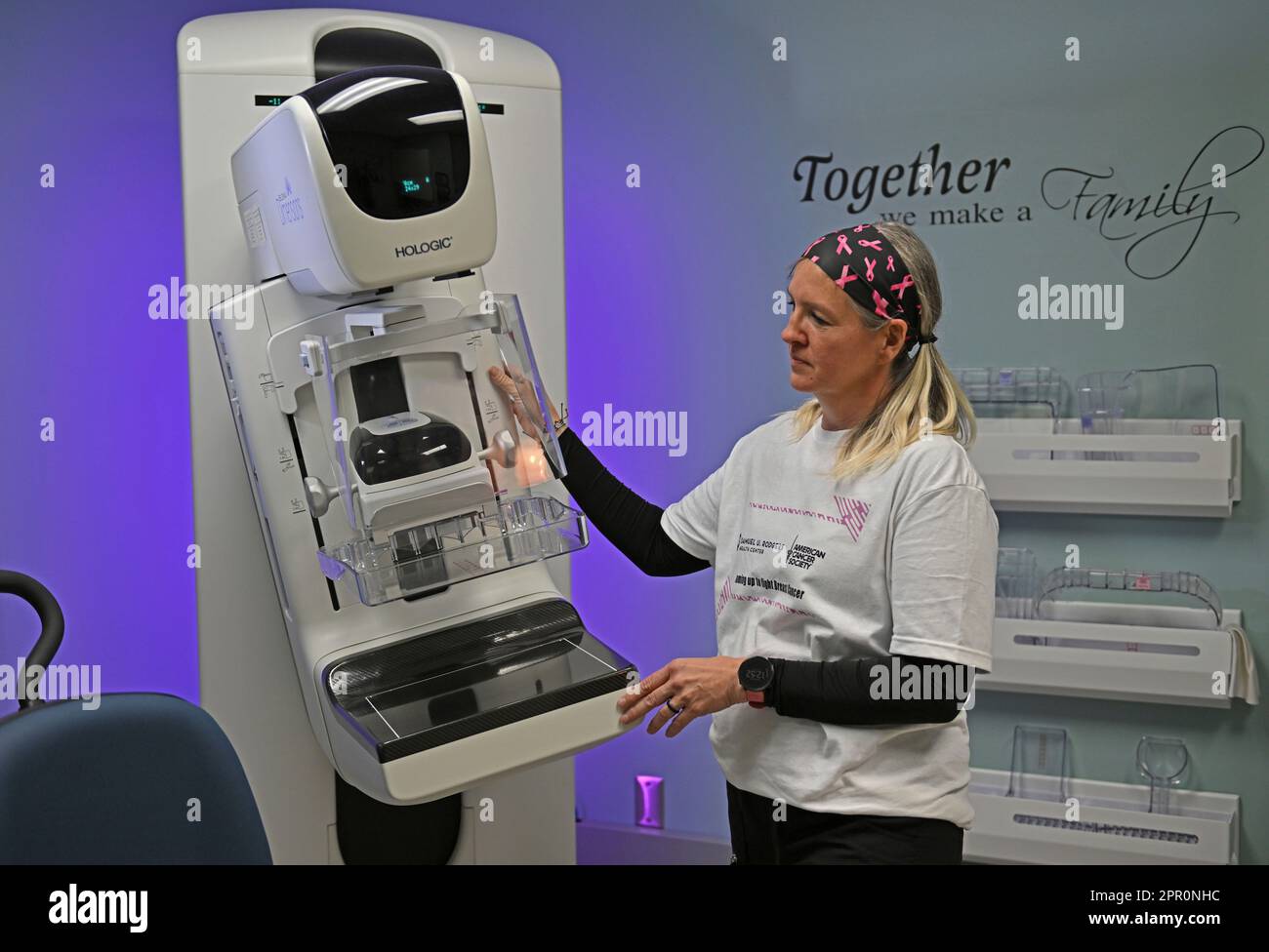Renee Jeria, the imaging manager, shows the working of the mammography ...
