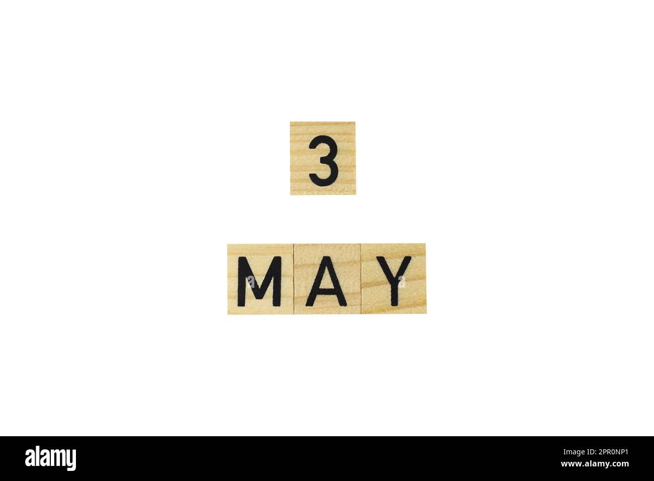 The word 3 may in wooden letters on a white background Stock Photo - Alamy