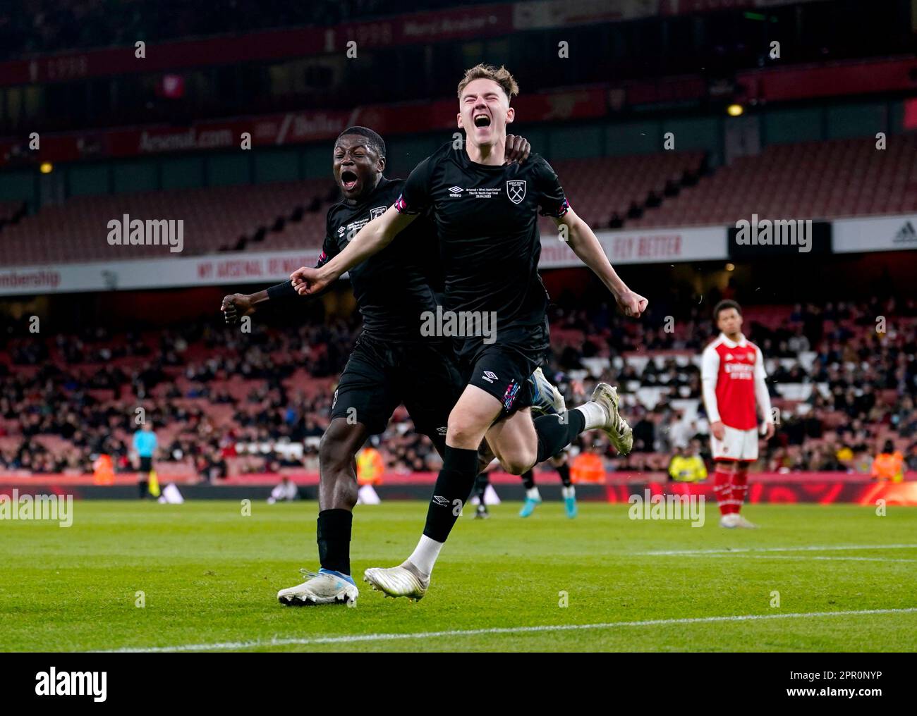 West Ham United's Josh Briggs celebrates scoring their side's fifth ...