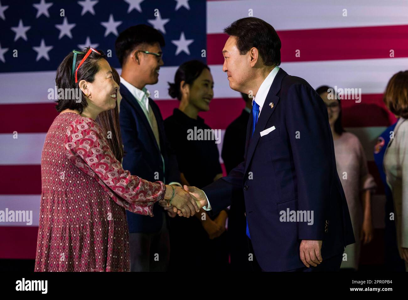 South Korean President Yoon Suk Yeol R Greets Korean American