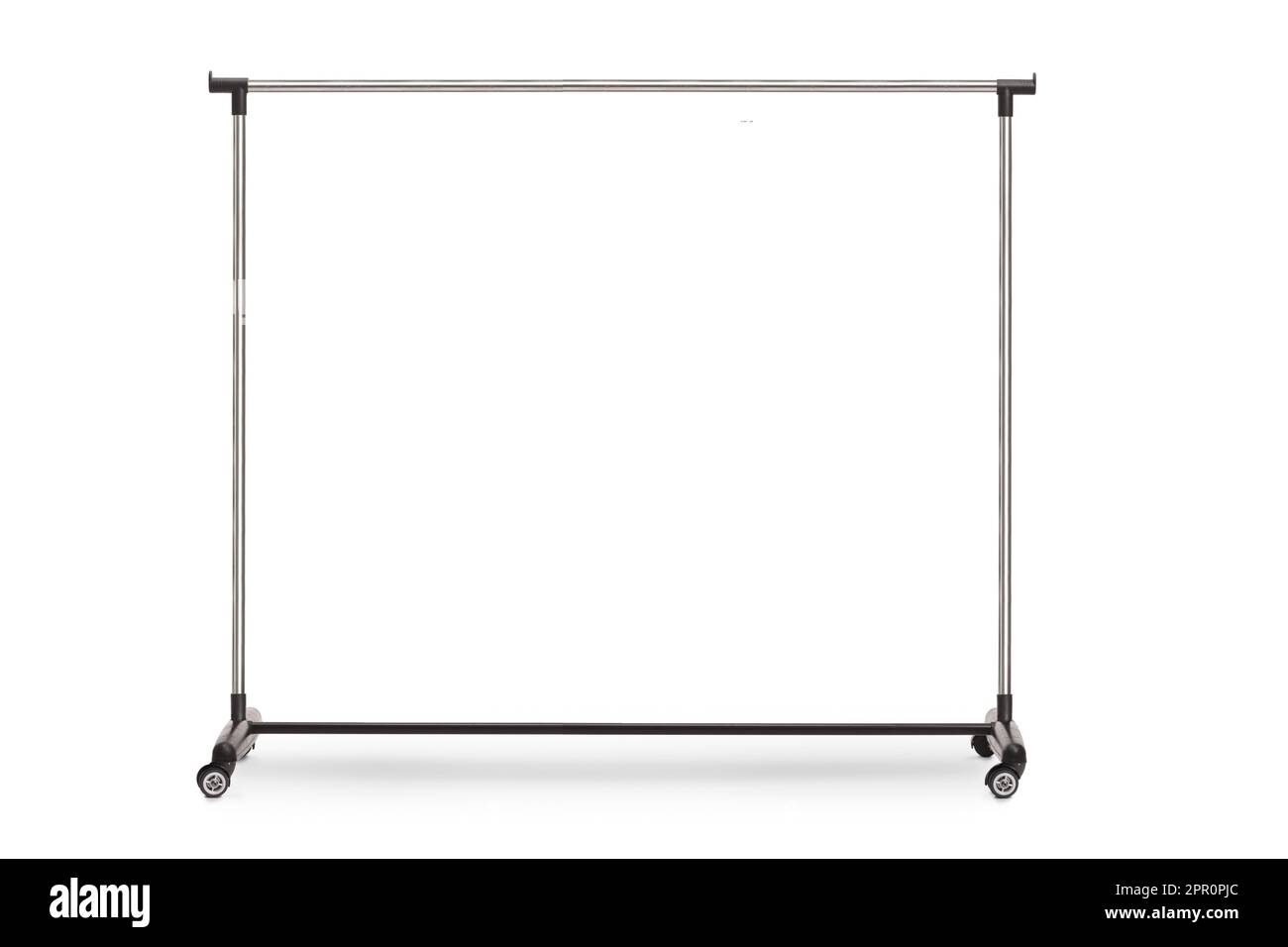 Empty metal clothing rack with wheels isolated on white background ...