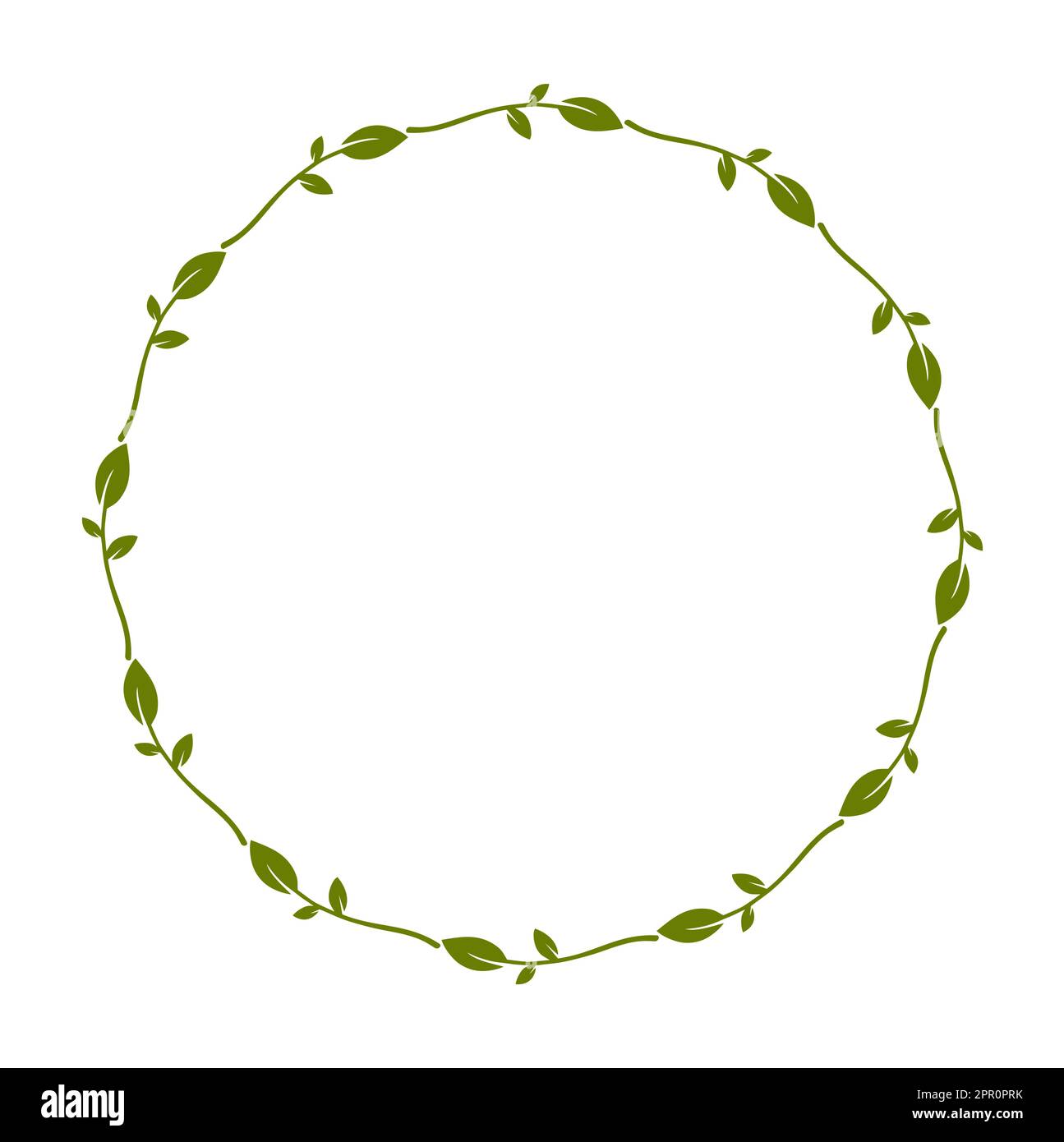 Simple round wreath with contour branches. Border of green leaves ...