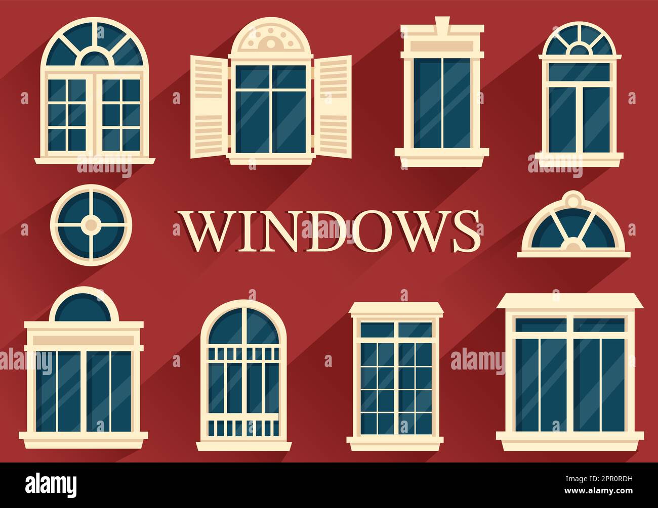 House Architecture with Set of Doors and Windows Various Shapes, Colors ...