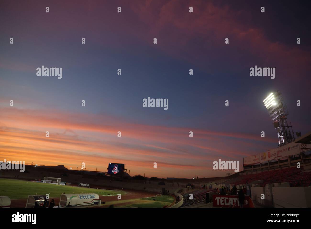 Lamps, luminaires and LED lights at sunset in the Hereo de Nacozari ...