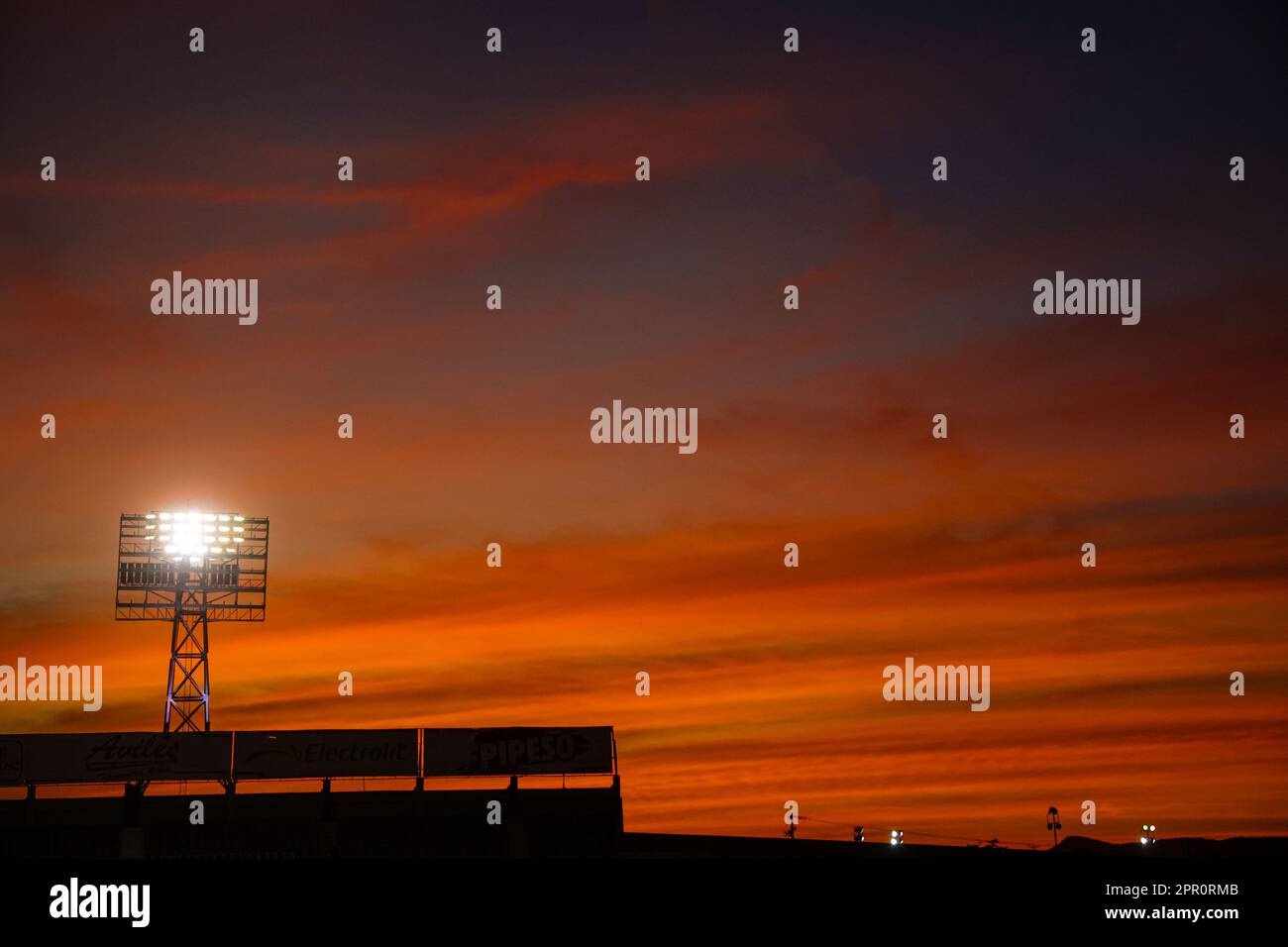 Lamps, luminaires and LED lights at sunset in the Hereo de Nacozari ...