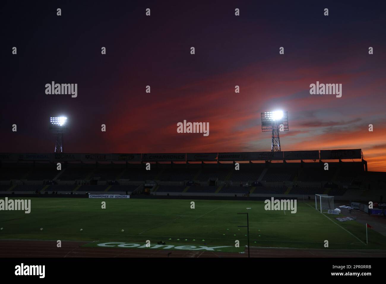 Lamps, luminaires and LED lights at sunset in the Hereo de Nacozari ...