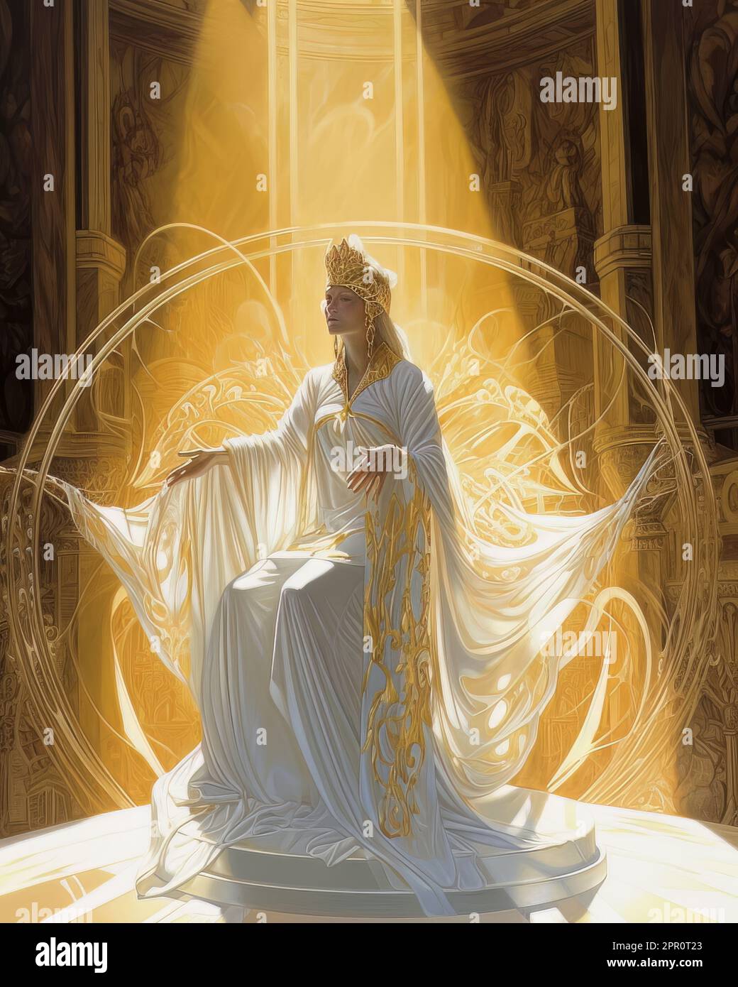 Beautiful Epic Queen in a chic white and gold dress Stock Photo - Alamy