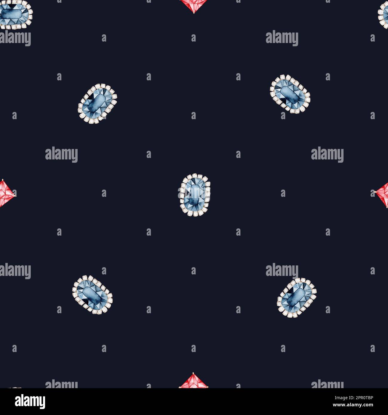 Seamless pattern watercolor with hand draw illustration stones sapphire ...