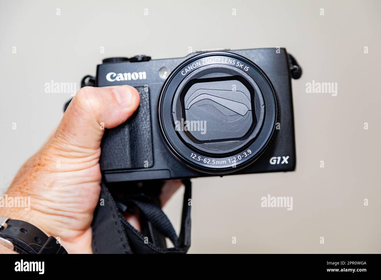 Canon G1X camera in hand Stock Photo - Alamy