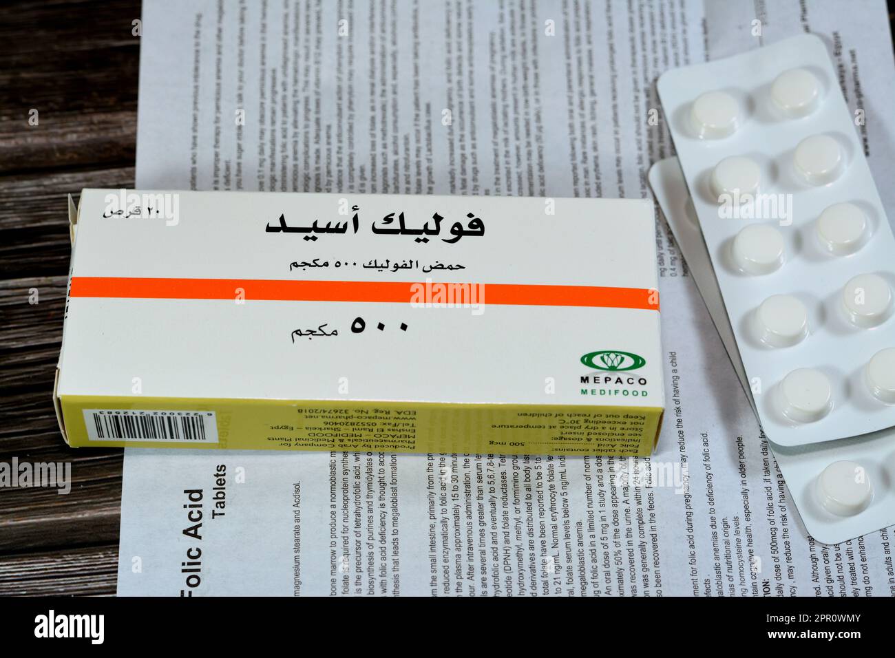 Cairo, Egypt, April 18 2023: Folic acid 500 MCG tablets Dietary ...