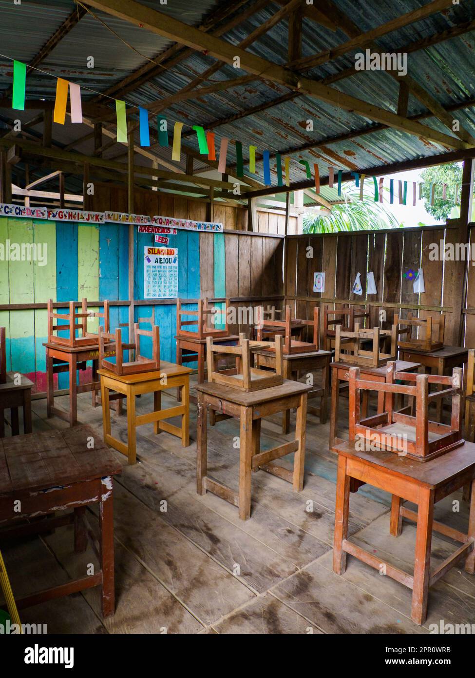 Puerto Miguel, Peru - April, 2022: Primary school in the small village ...