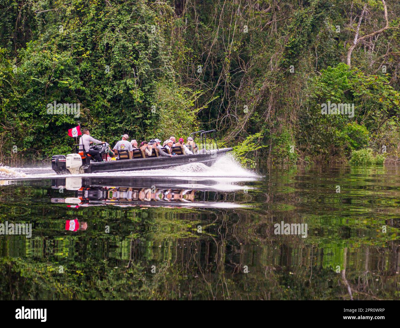 Pacaya Samiria National Reserve, Peru - Apr, 2022: Tourists on a boat ...