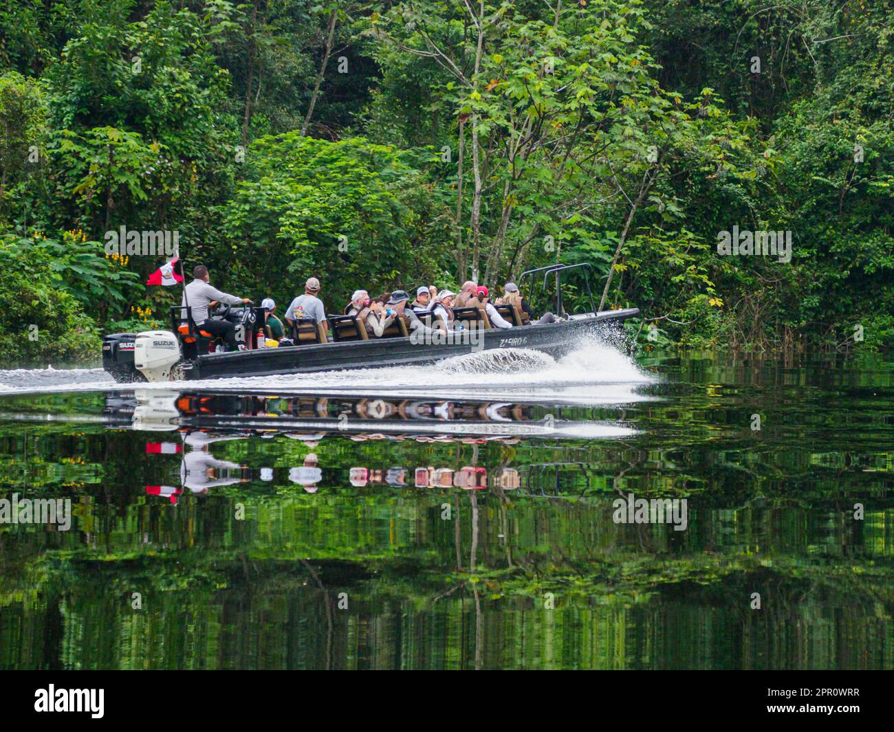 Pacaya Samiria National Reserve, Peru - Apr, 2022: Tourists on a boat ...