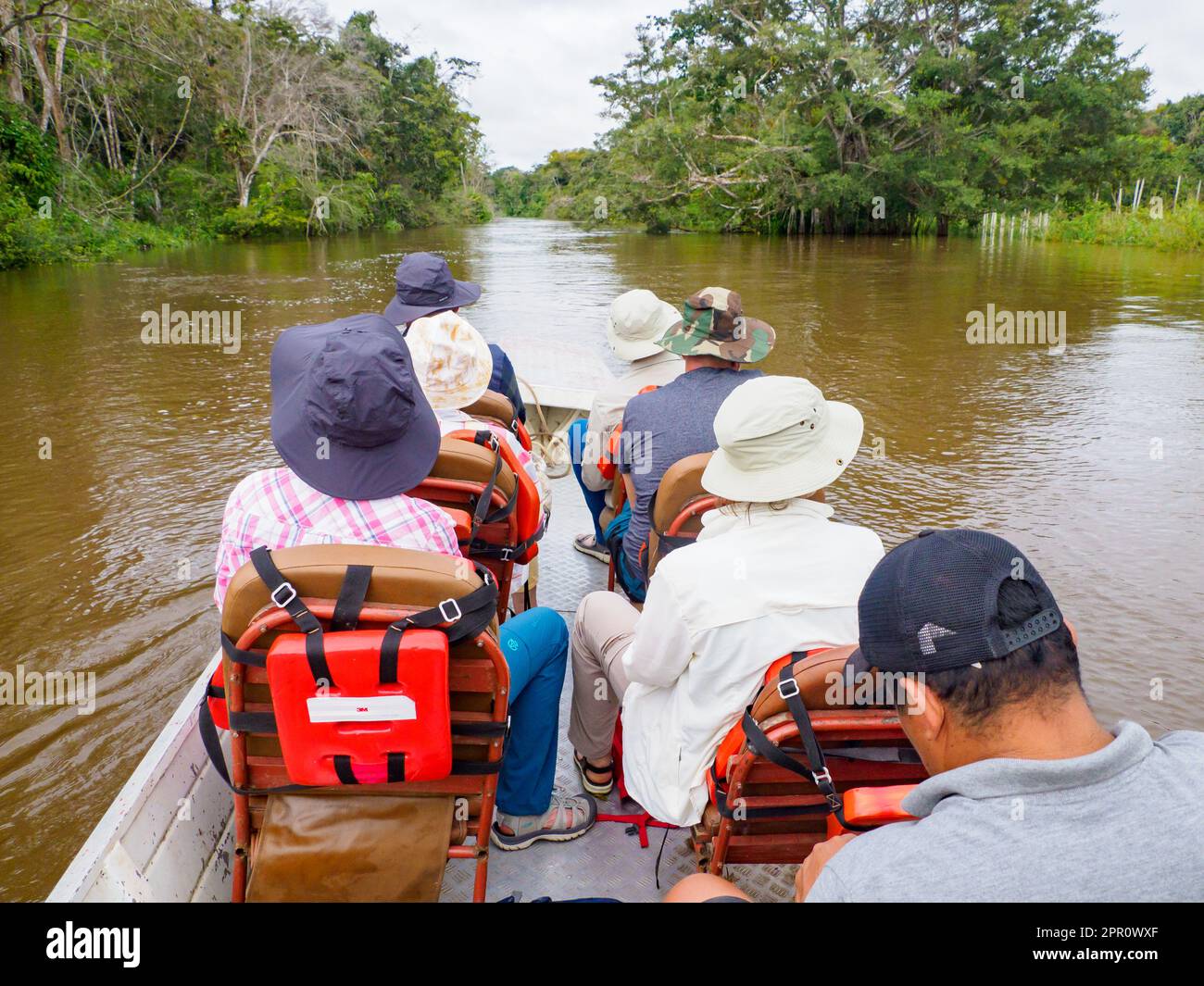 Pacaya Samiria National Reserve, Peru - Apr, 2022: Tourists on a boat ...