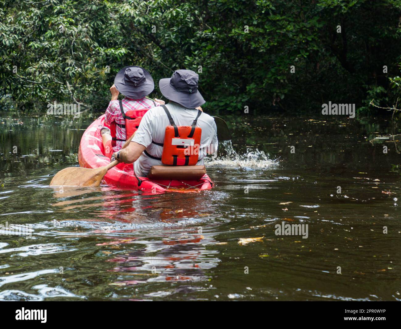 Pacaya Samiria National Reserve, Peru - Apr, 2022: Tourists on kayaks ...