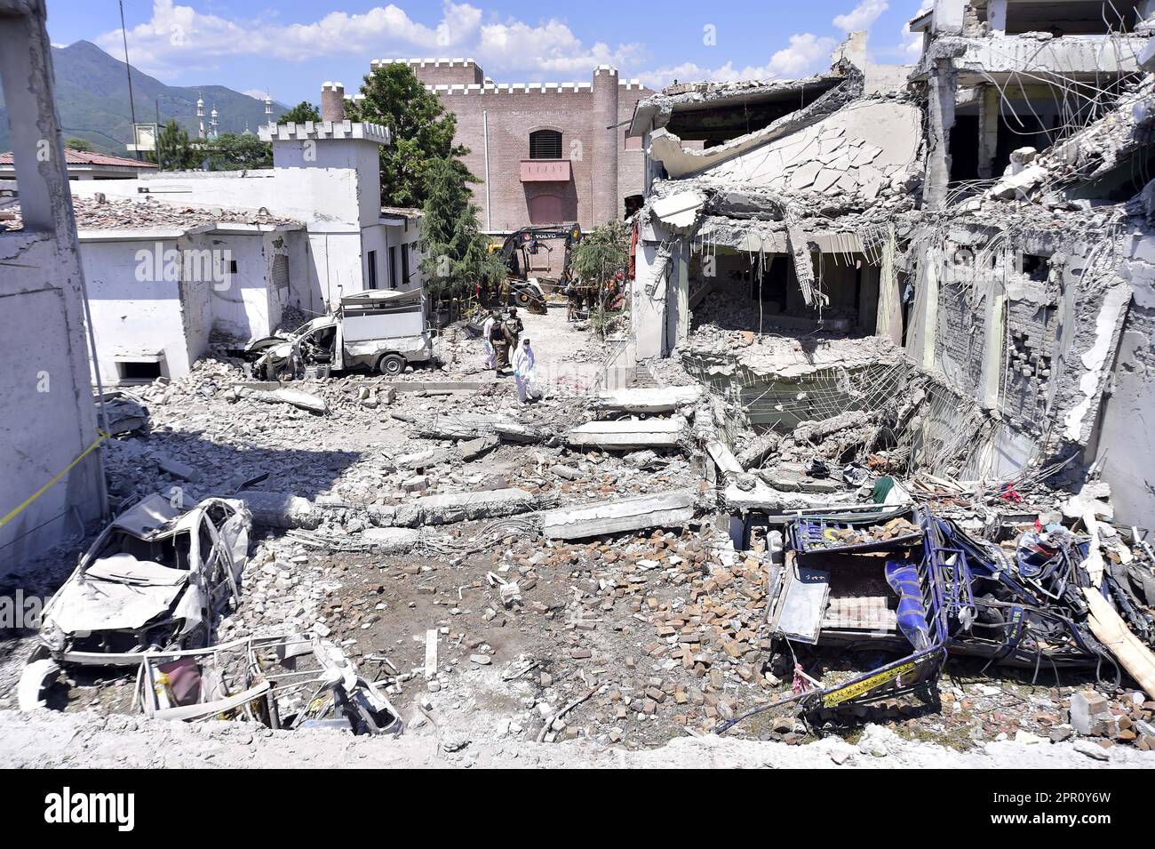 Swat, Pakistan. 25th Apr, 2023. Damaged buildings of the Counter ...