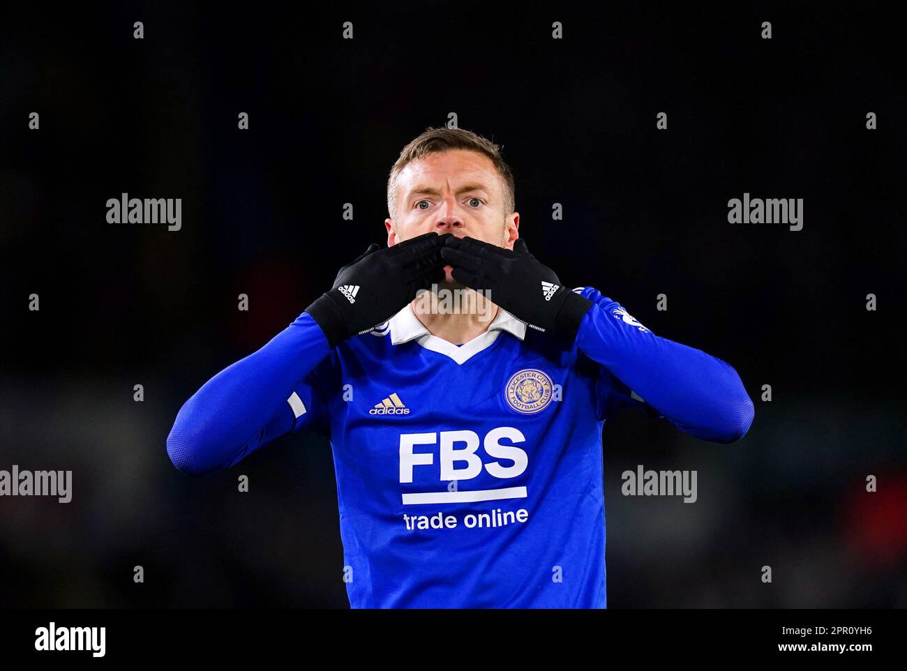 Leicester City's Jamie Vardy celebrates scoring their side's first goal ...