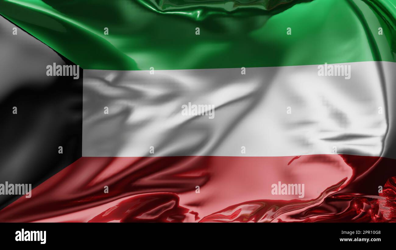 Flag of Kuwait Waving in the wind, Kuwait National flag wave, fabric texture, close-up ...