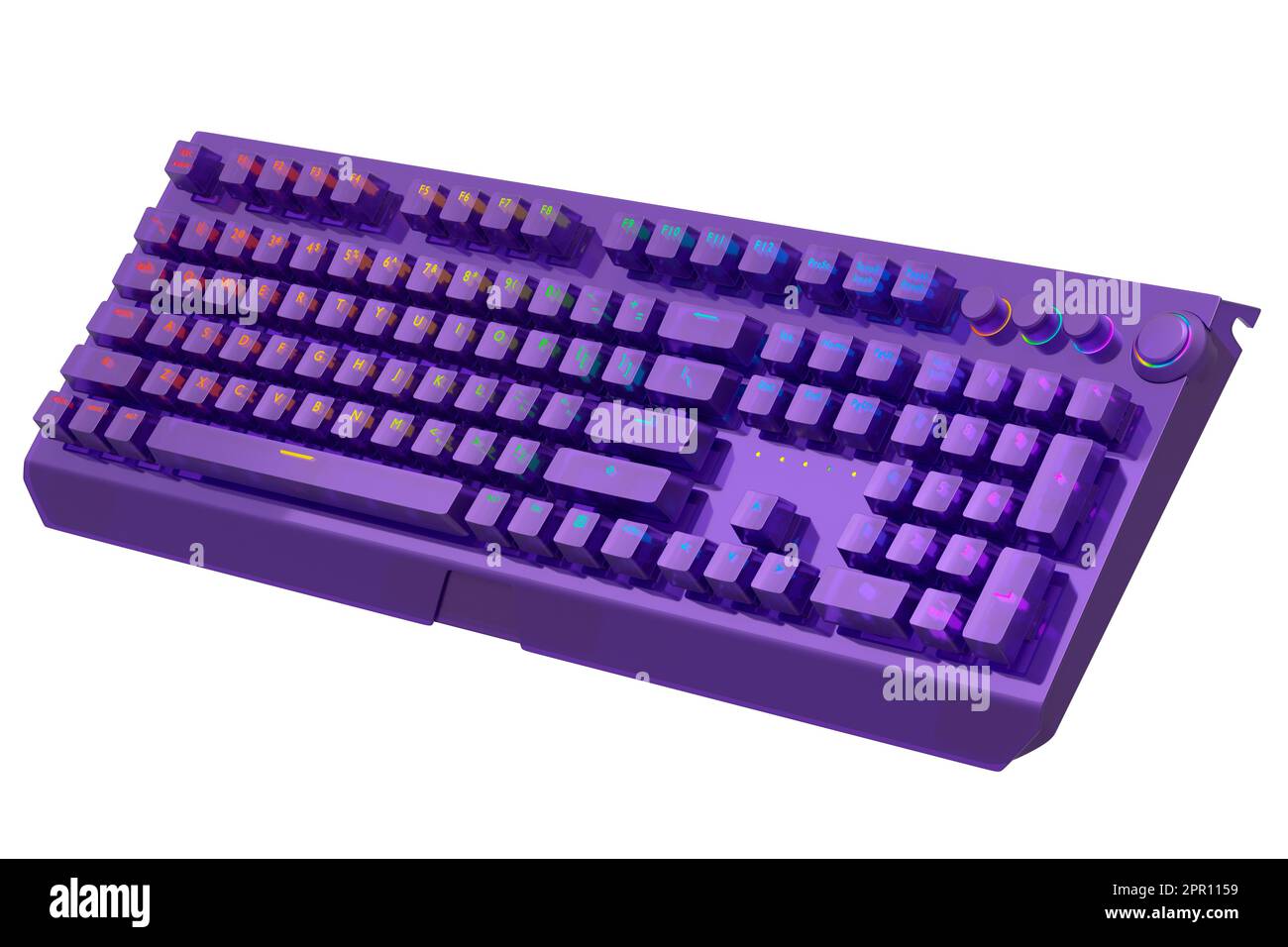 Realistic Computer Keyboard With Violet Chrome Texture Isolated On
