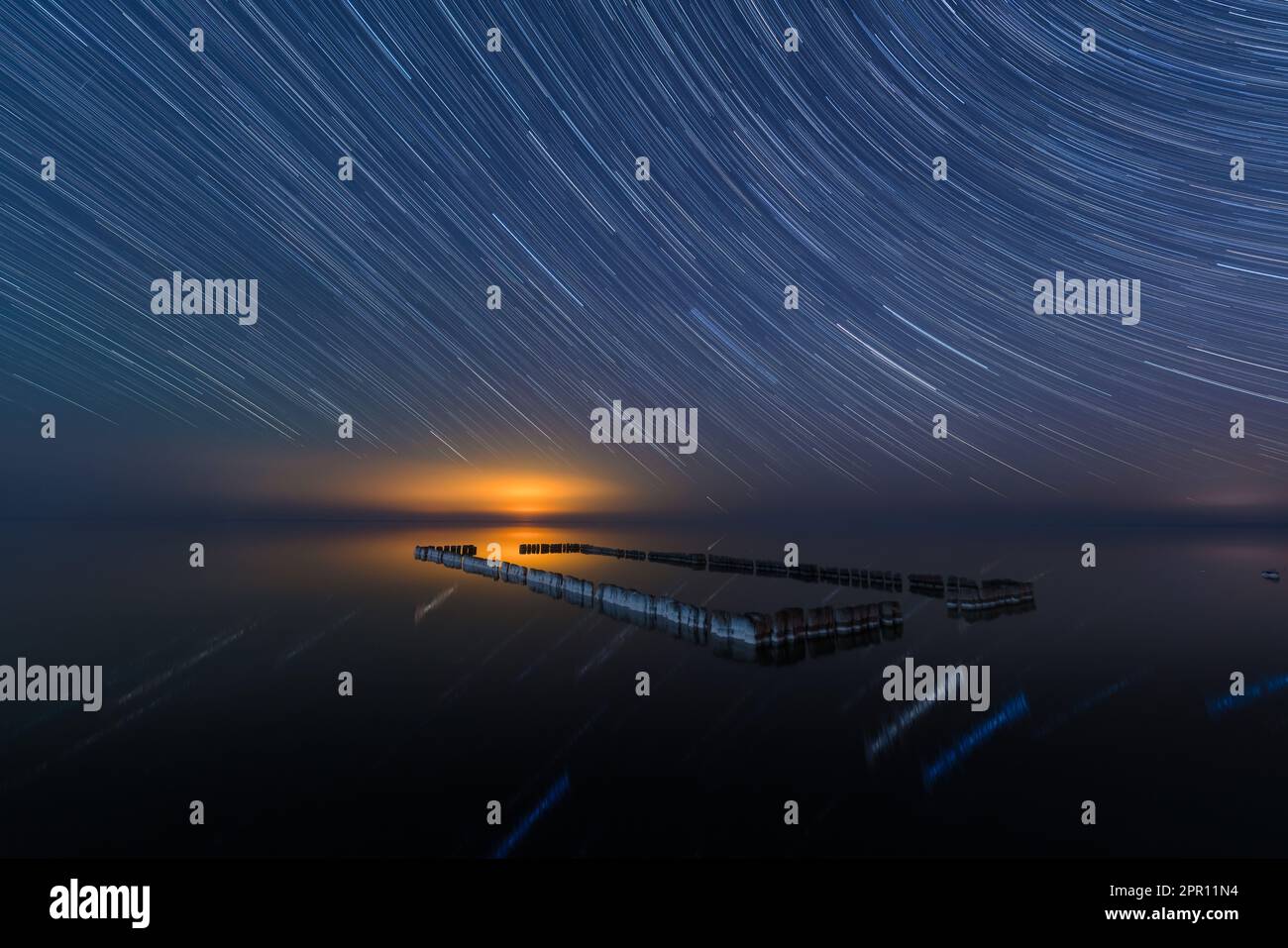 Night landscape with star tracks on Lake Elton Stock Photo - Alamy