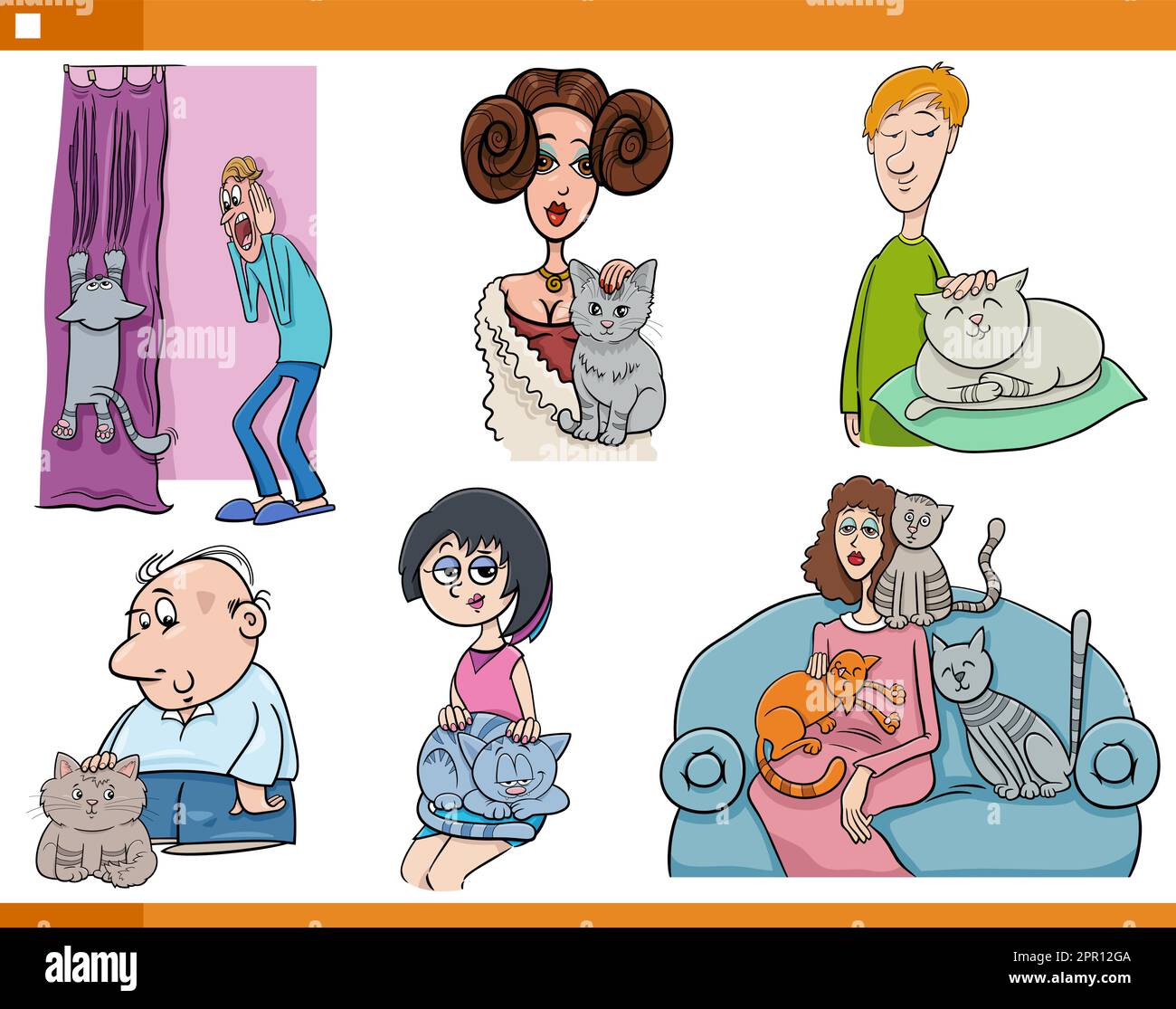 cartoon pet owners with their cats comic set Stock Vector Image & Art ...