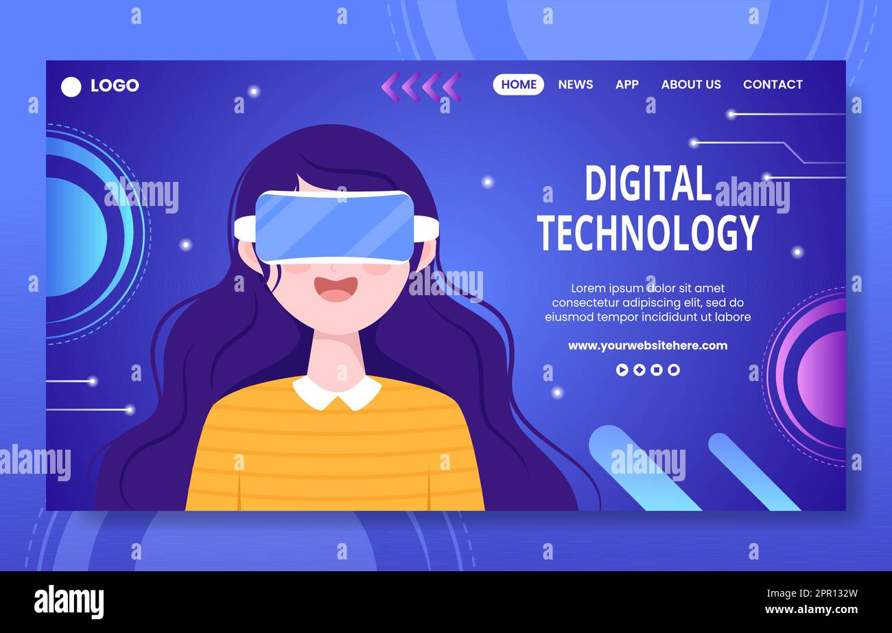 Technology Social Media Landing Page Template Hand Drawn Cartoon Flat ...