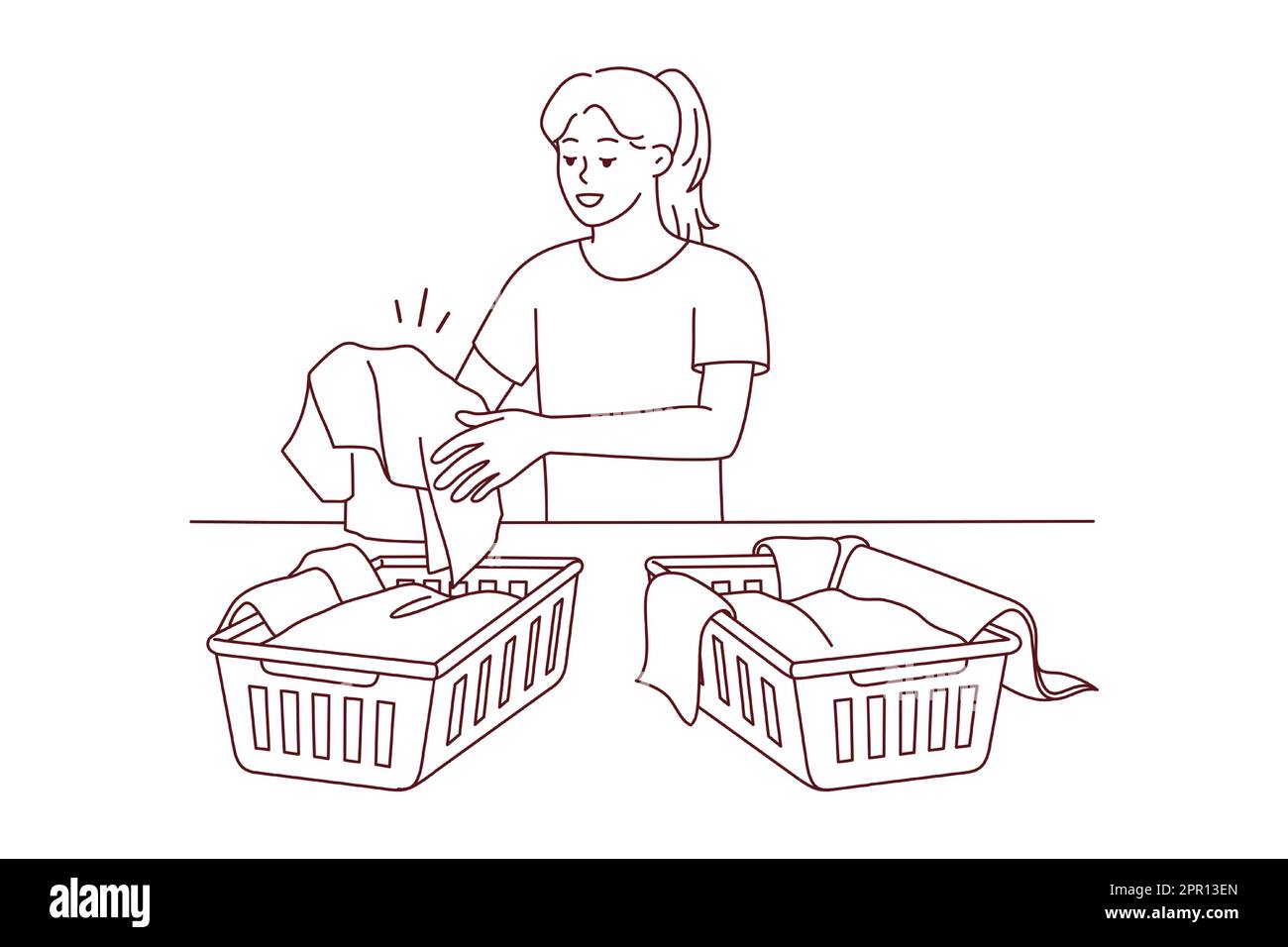 Woman sorting laundry in baskets Stock Vector Image & Art - Alamy