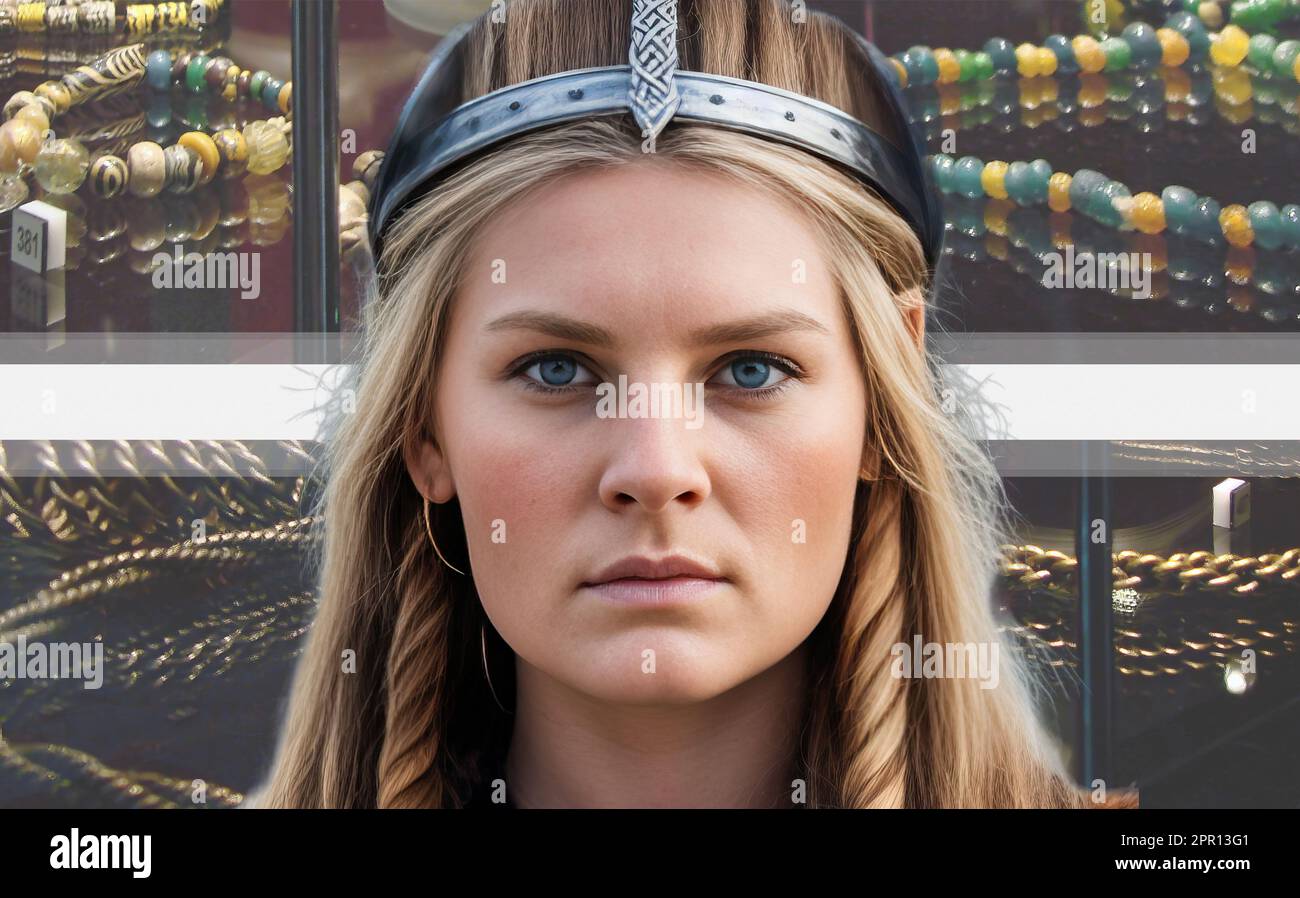 A typical Viking woman against the background of original jewelry from ...