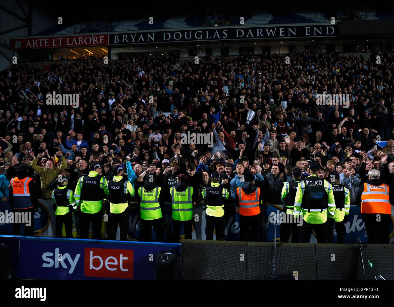 Police officers prevent fans from invading the pitch following the Sky ...