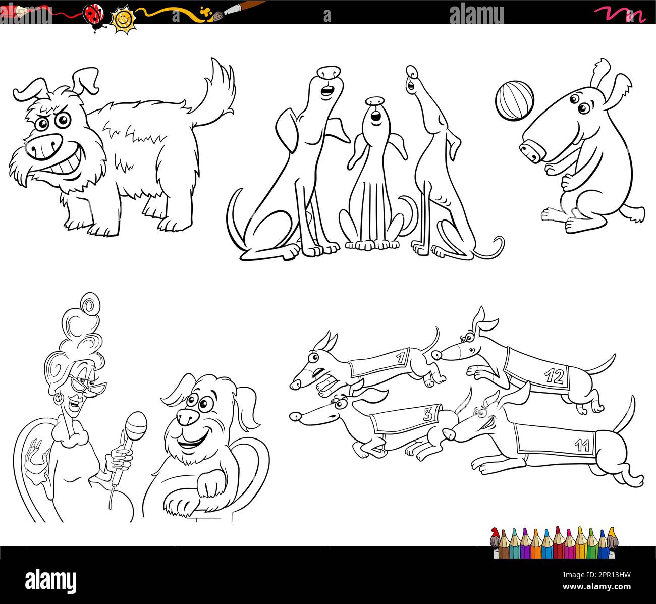 cartoon dogs animal characters set coloring page Stock Vector Image ...