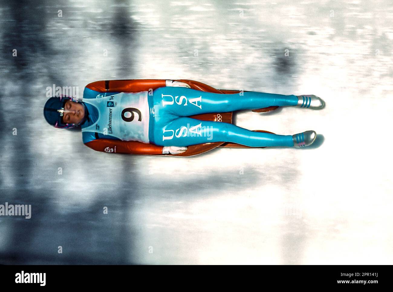 Erin Warren (USA) competing in the luge women's singles at the 1994 ...