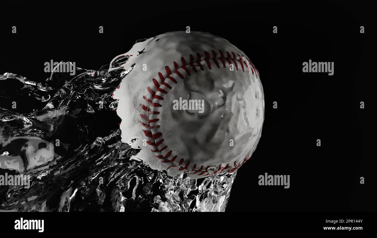baseball ball Splashing, black background, wrapped in and water, Splash ...