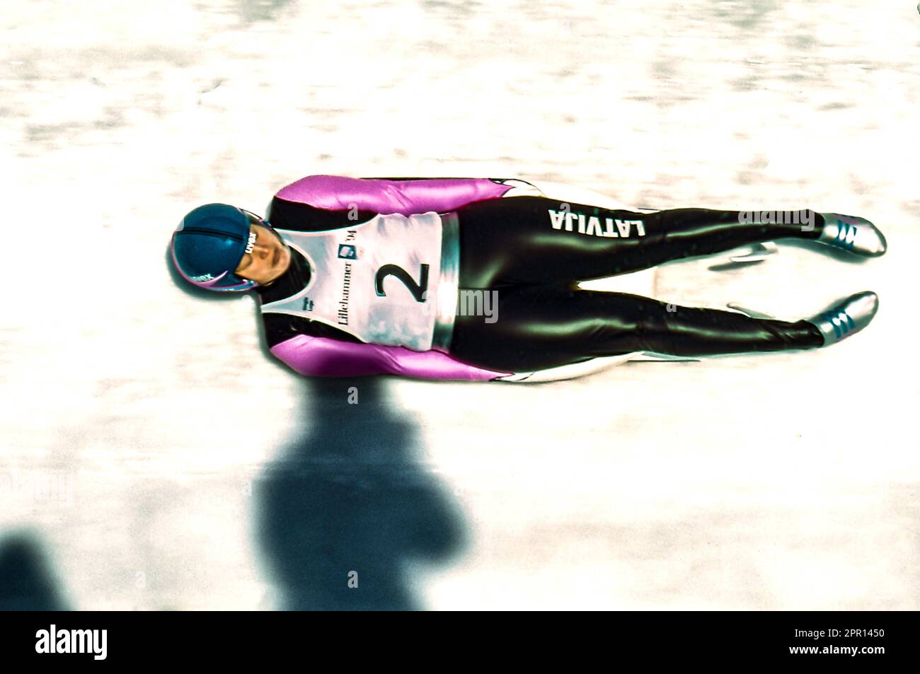 Anna Orlova (LAT) competing in the luge women's singles at the 1994 ...