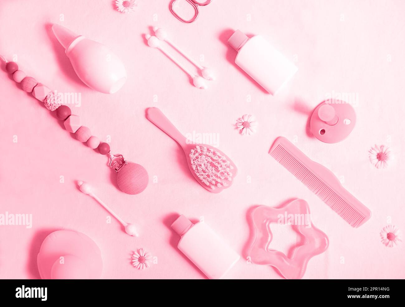 Trendy color of the year 2023, Viva Magenta. Different baby care ...