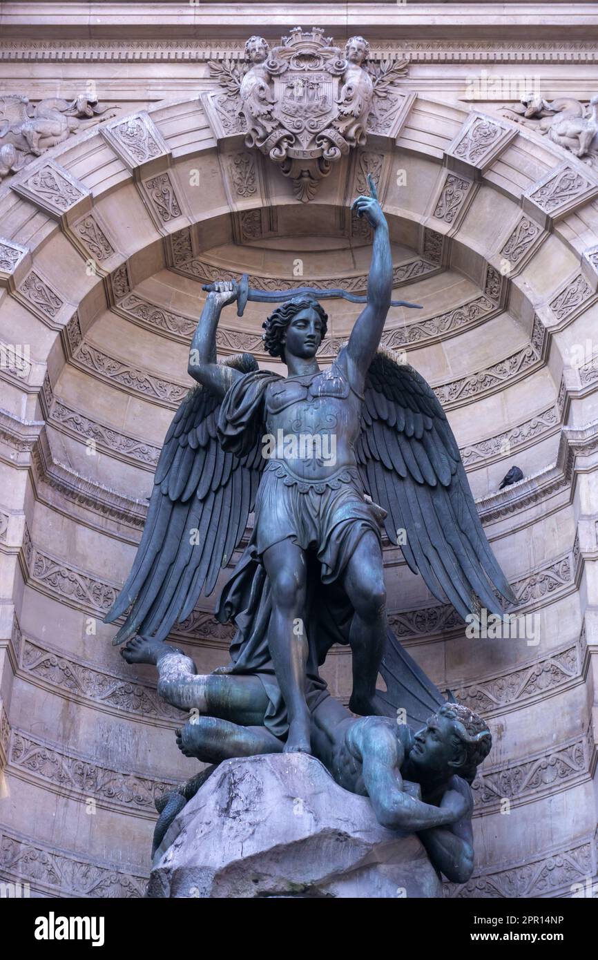 The Statue of Saint Michael in Paris, France Stock Photo - Alamy