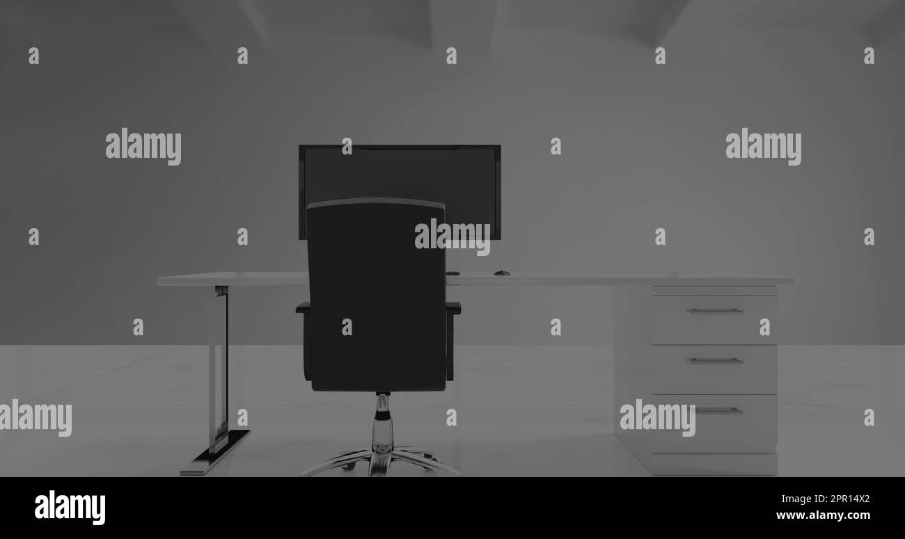 Image of empty office desk with computer over white background Stock ...