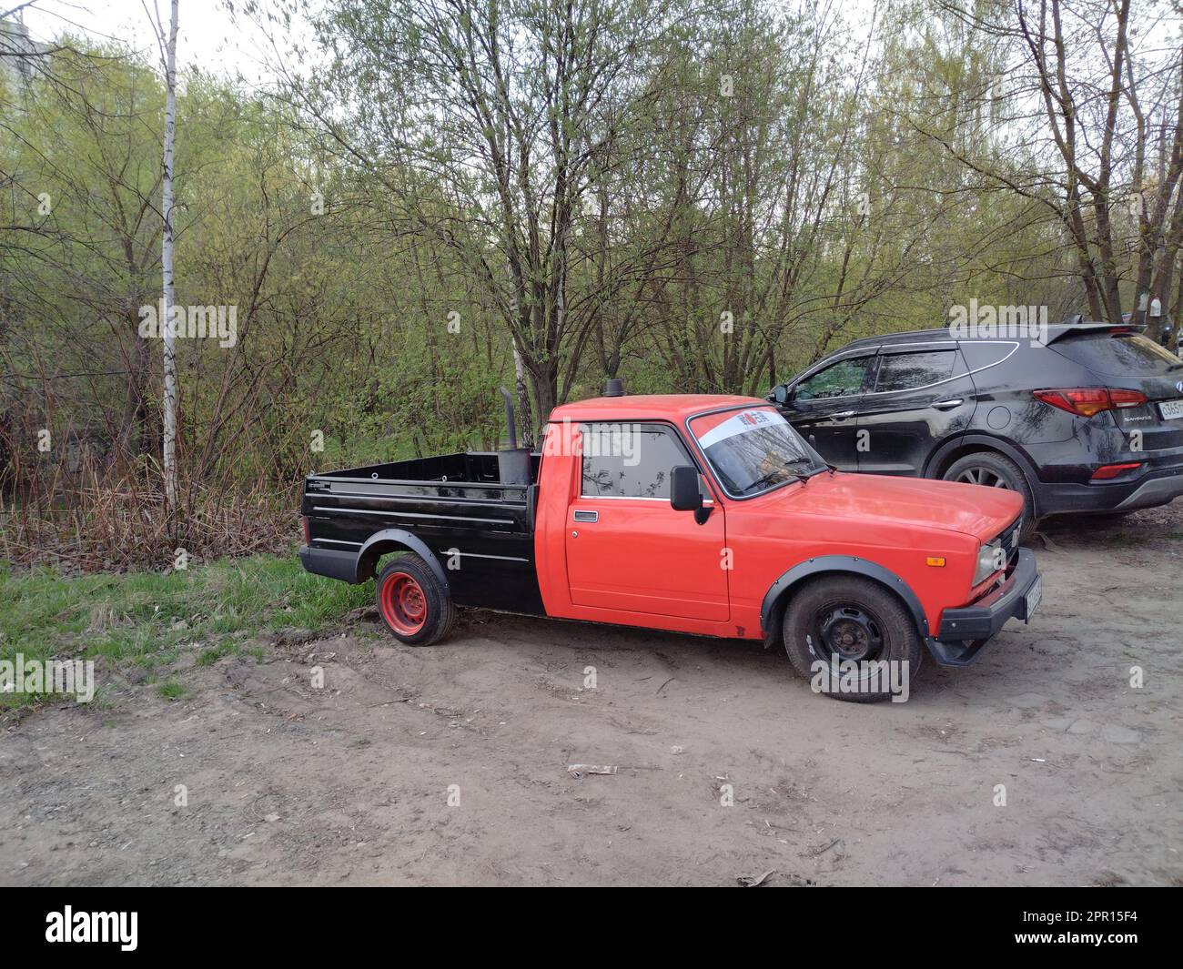 05-24-2023 Krasnogorsk , Germany. Car built on base of old Lada car 2105 (2104) and exhausr pipe ...