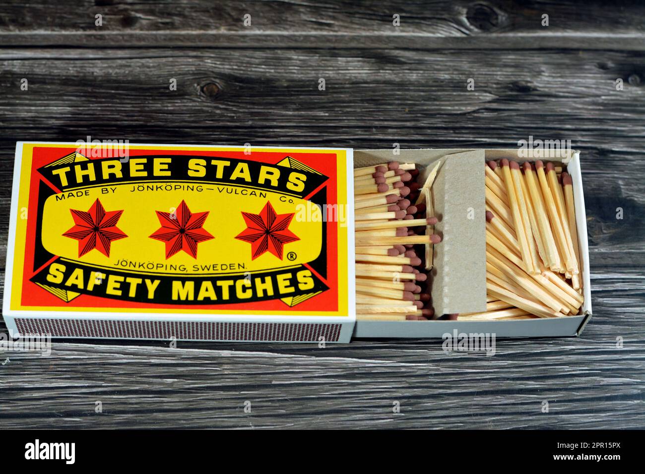 Cairo, Egypt, April 18 2023: Three stars safety matches Jonkoping ...