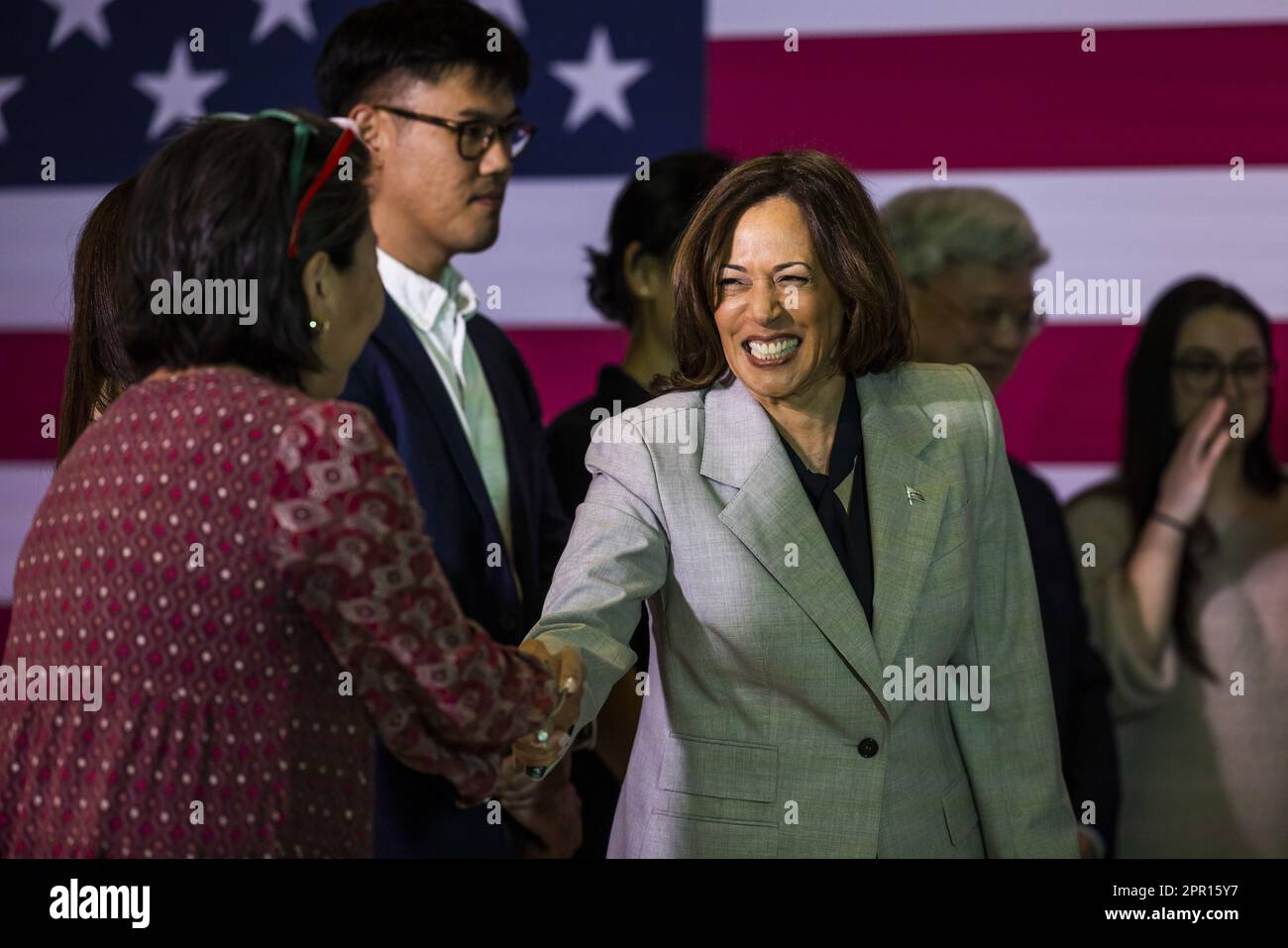 South Korean President Yoon Suk Yeol R Greets Korean American