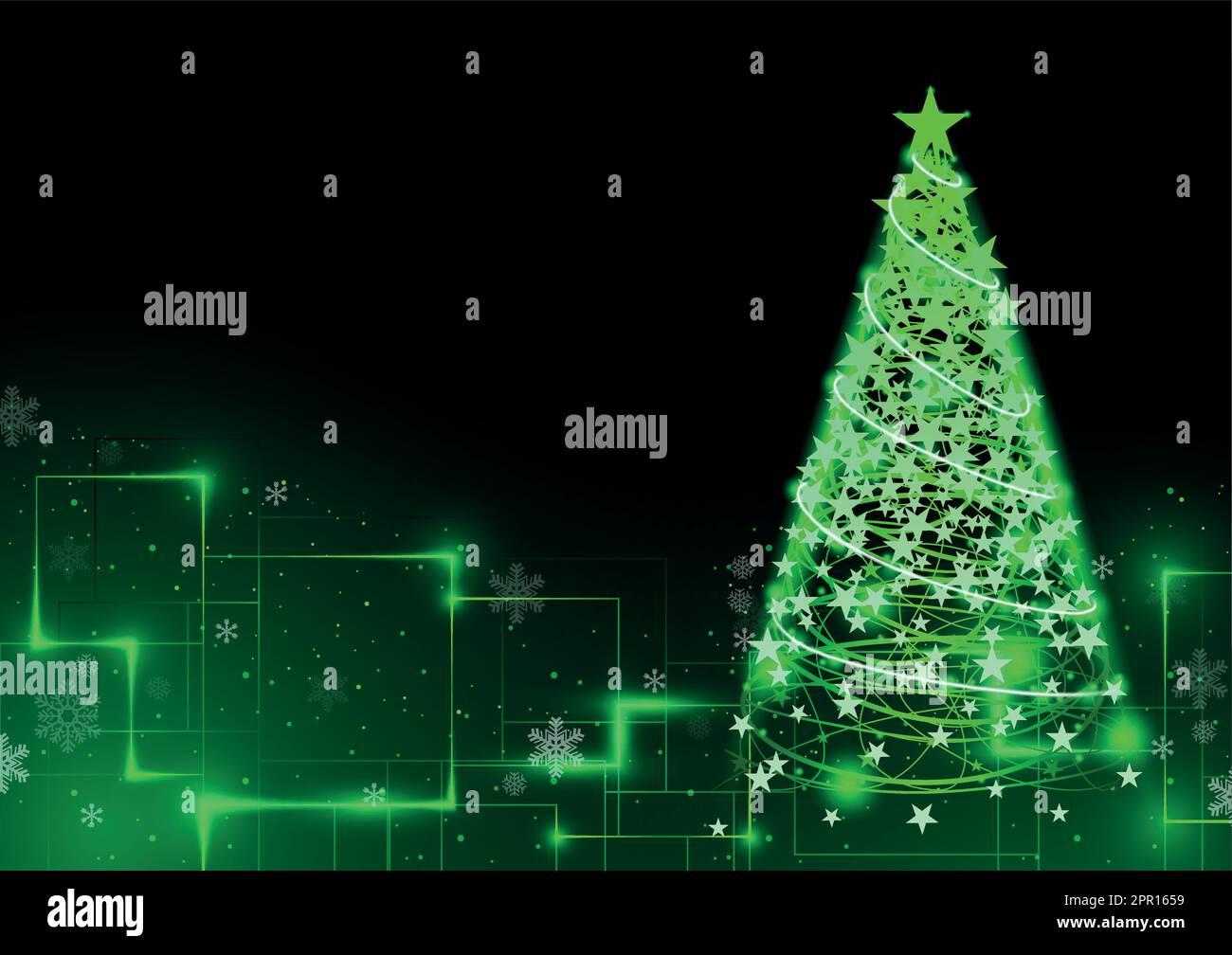 Abstract Green Christmas Tree on Tech Background with Neon Light ...