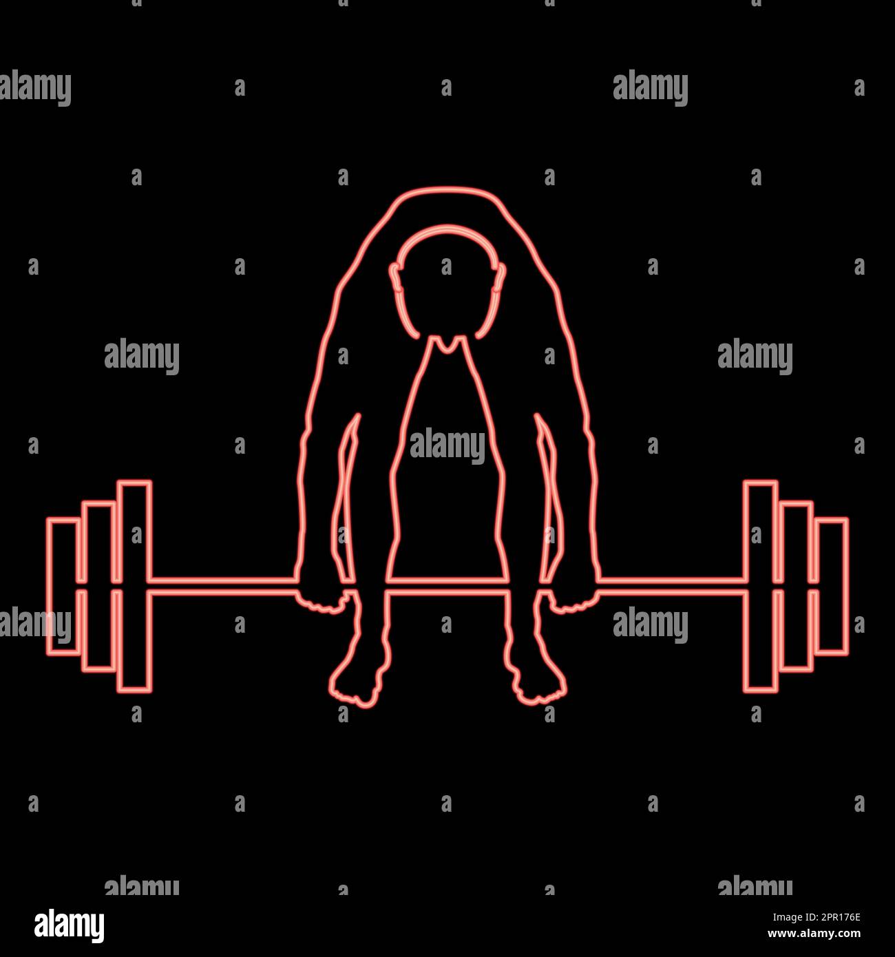 Neon muscular man weightlifter doing raising the barbell sportsman raising weights silhouette ...